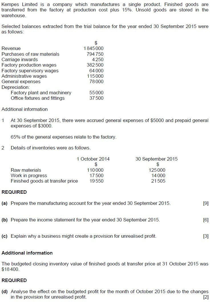 Manufacturing Accounts - Accounting Tuition